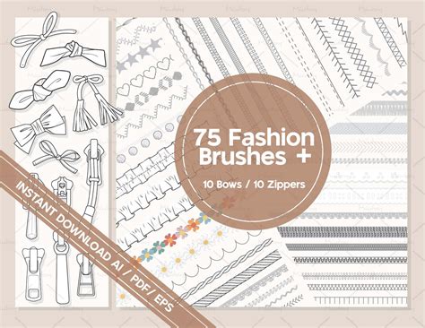 Adobe Illustrator 75 Brushes Zipper And Trims Bows For Fashion