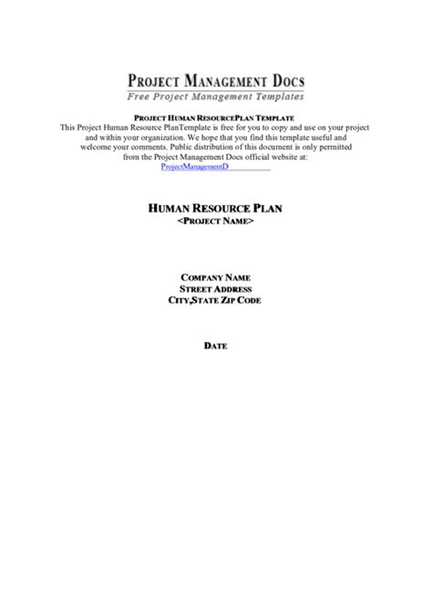 Project Human Resource Plan Template Printable Pdf Download