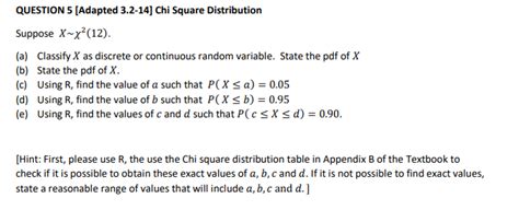 Solved QUESTION Adapted Chi Square Distribution Chegg Com