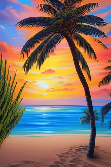 8k Fine Art Painting Extremely Realistic Sunset On Secluded Tropical