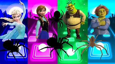 Frozen Elsa Anna Vs Shrek Fiona Tiles Hop Youtube