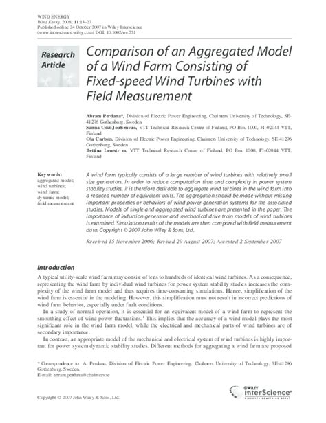 Pdf Comparison Of An Aggregated Model Of A Wind Farm Consisting Of