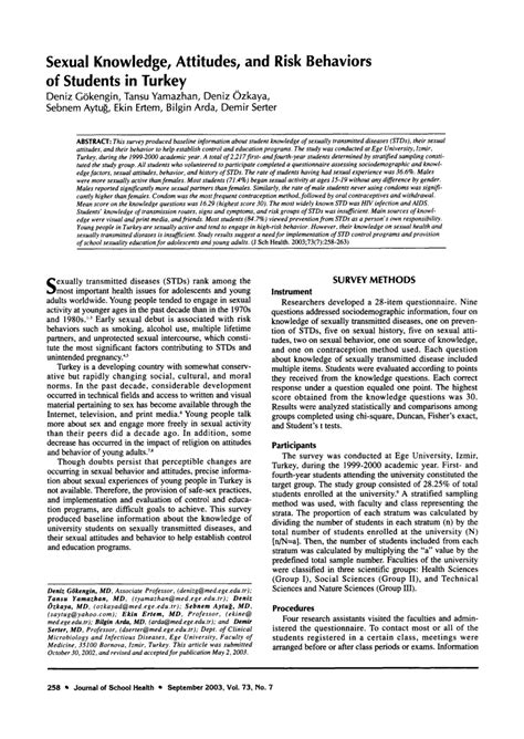 PDF Sexual Knowledge Attitudes And Risk Behaviors Of Babes In Turkey