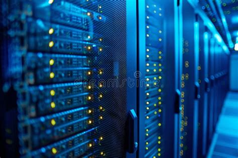 Sophisticated Hightech Server Room Enhanced With Blue Ambient Lighting For Aesthetic Appeal