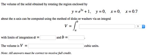 Solved The Volume Of The Solid Obtained By Rotating The