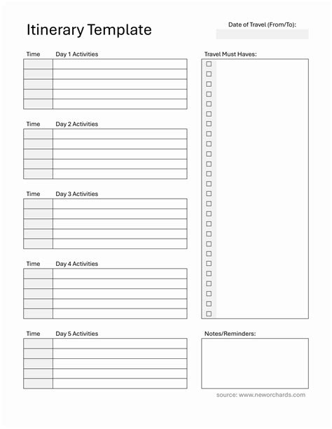 Free Word Trip Itinerary Templates