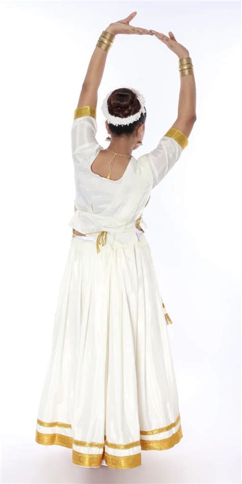 Mohiniyattam Indian Dance Costumes In White Color With Golden Border