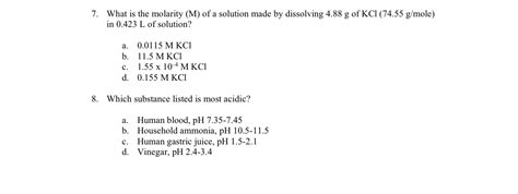 Solved 7 What Is The Molarity M Of A Solution Made By Chegg Com