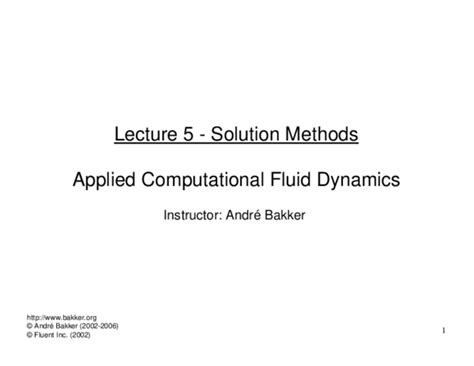 Pdf Lecture 5 Solution Methods Applied Computational Fluid Dynamics Instructor André Bakker