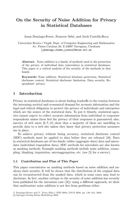 Pdf On The Security Of Noise Addition For Privacy