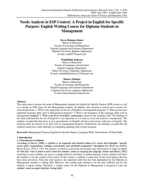 Needsanalysisinespcontextaproject Download Free Pdf