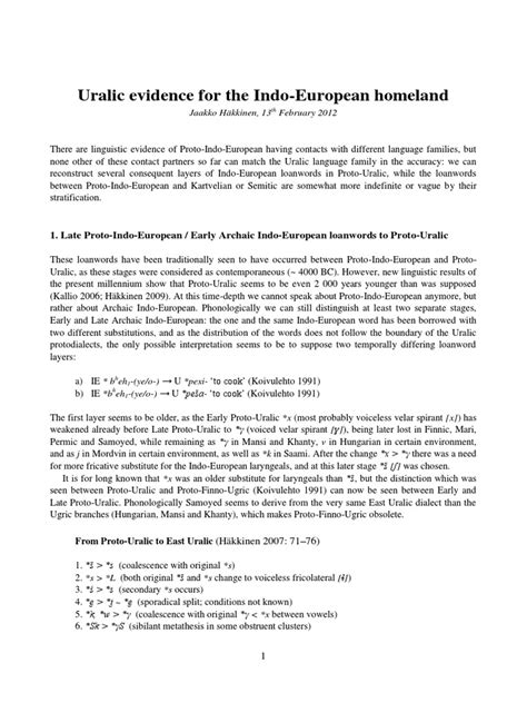 Uralic Evidence For The Indo European Homeland Pdf Ethnicity