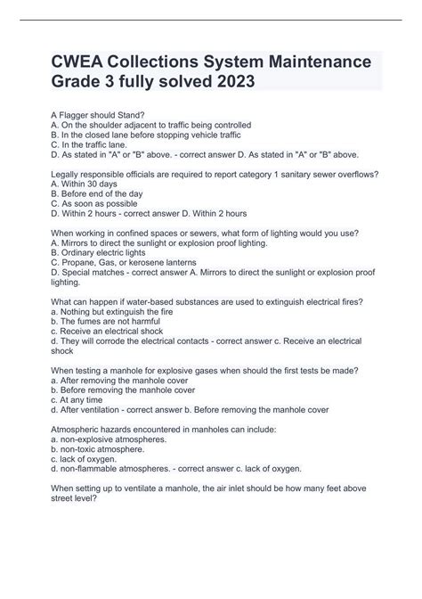 Cwea Collections System Maintenance Grade 3 Fully Solved 2023 Cwea Stuvia Us