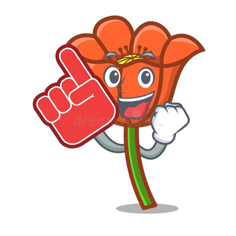 Desenhos Animados Da Mascote Da Flor Da Papoila Do Dedo Da Espuma