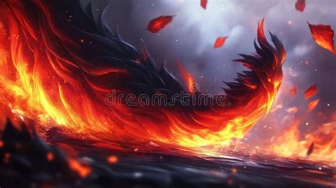 A Fiery Mythical Creature Emerges From Molten Lava Amidst Swirling Ash