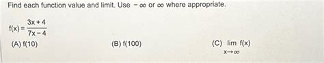 Solved Find Each Function Value And Limit ﻿use ∞ ﻿or ∞