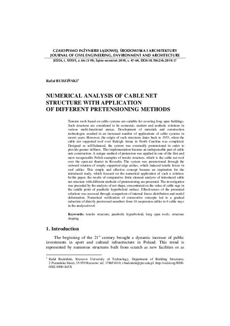 Pdf Numerical Analysis Of Cable Net Structure With Application Of