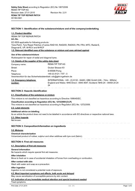Rema Tip Top Repair Patch Msds Download