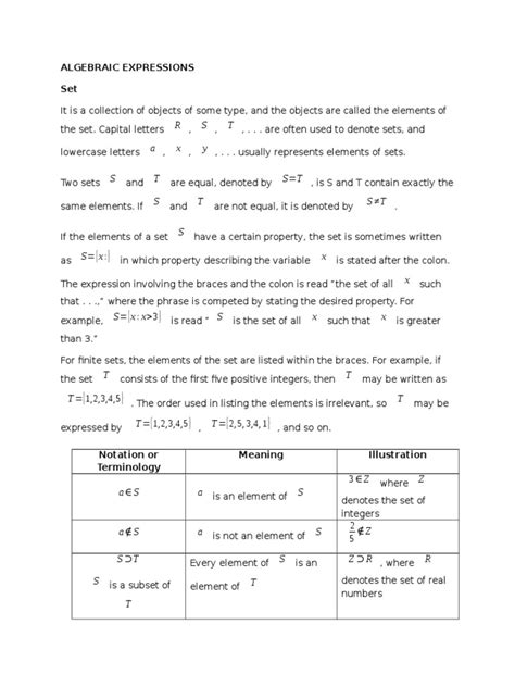 College Algebra Notes 2 Set Mathematics Polynomial