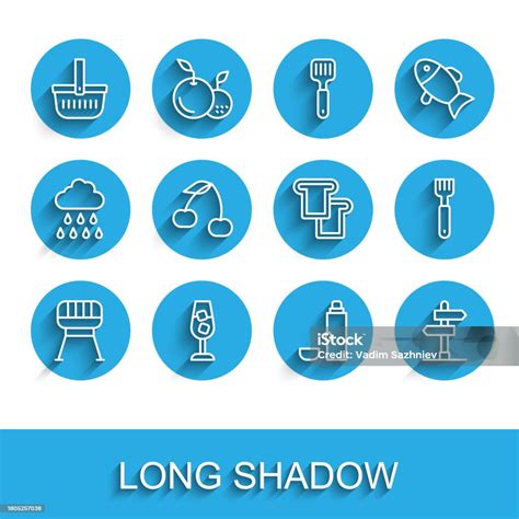 세트 라인 바베큐 그릴 와인 잔 피크닉 바구니 보온병 용기 도로 교통 표지판 체리 포크 및 빵 토스트 아이콘 벡터 곡초류에 대한 스톡 벡터 아트 및 기타 이미지 Istock