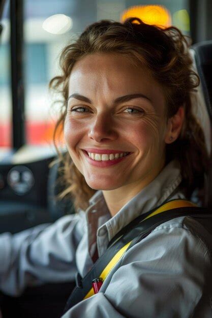 Happy Female Bus Driver Generative Ai Premium Ai Generated Image