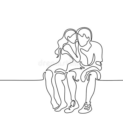 Line Drawing Man Woman Sitting Together Stock Illustrations 408 Line