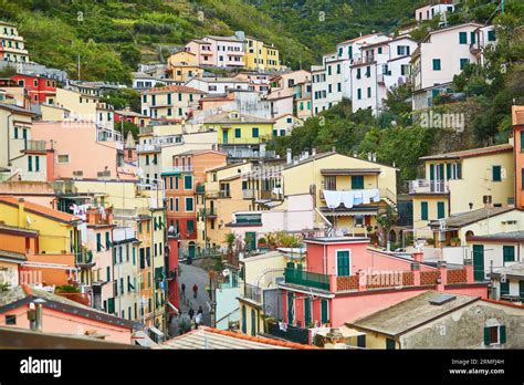 Scenic View To Riomaggiore One Of Five Famous Villages Of Cinque Terre