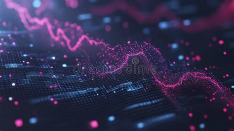 Abstract Digital Waveform With Vibrant Colors And Glowing Particles On Dark Background Stock