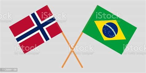 브라질 그리고 노르웨이입니다 브라질 Norwegian 플래그입니다 공식 비율입니다 올바른 색상입니다 벡터 경쟁에 대한 스톡 벡터