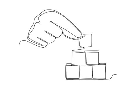 연속 한 선 그리기 큰 손은 상자 더미에 상자를 넣습니다 공급망 관리 개념 단일 선 그리기 디자인 벡터 그래픽 그림 프리미엄 벡터