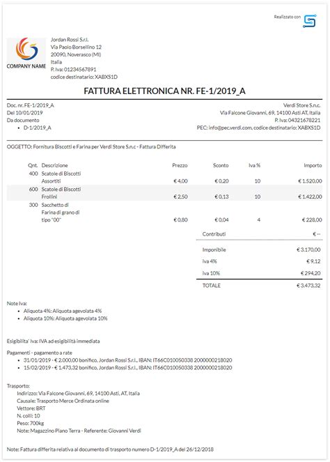 Fac Simile Fattura Proforma Word Accessori Per La Casa