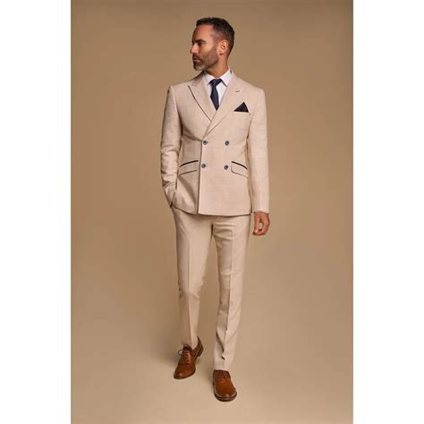 Cavani Caridi Mens 2 Piece Beige Double Breasted Suit Truclothing