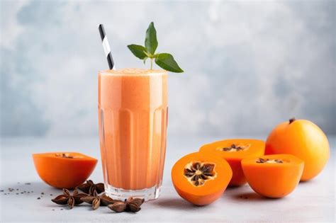 Premium Ai Image Persimmon Orange And Ginger Drink With Yogurt Ai