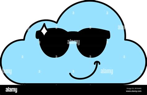 Confident Cloud Emoji Outline Illustration Cool Emoticon With