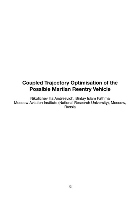 pdf coupled trajectory optimisation of the possible martian reentry