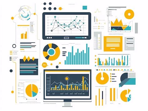 Modern Flat Design Illustration Showcasing Big Data Processing With Charts And Trends Premium