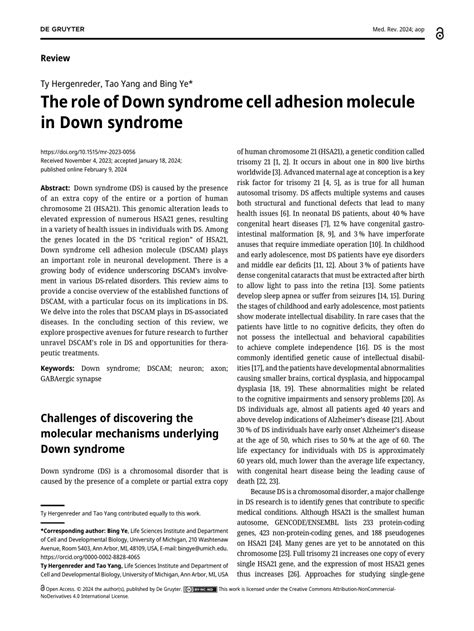 Pdf The Role Of Down Syndrome Cell Adhesion Molecule In Down Syndrome