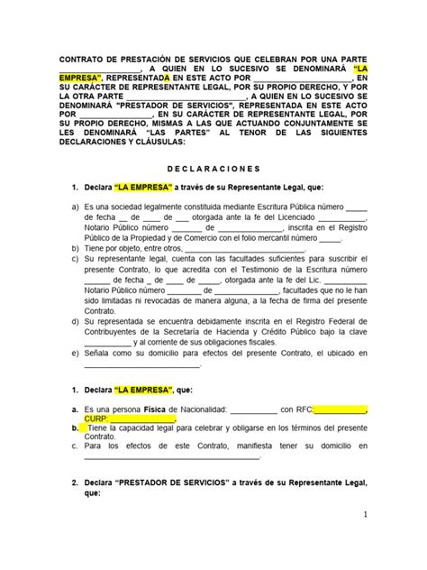 Formato De Contrato De Prestacion De Servicios Pdf