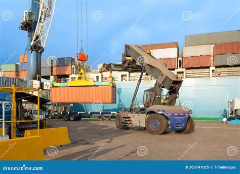 Containers Being Unloaded Stock Image Image Of Container 303741025