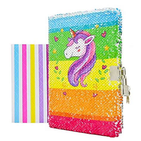 Rainbow Unicorn Notebook Diary With Lock And Key Reversible Sequin All Things Unicorn