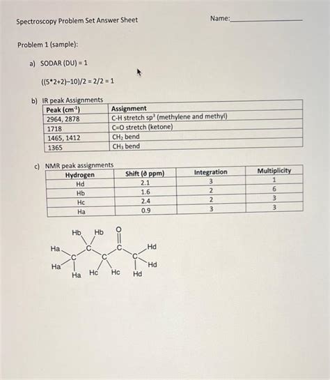 Solved Spectroscopy Problem Set Answer Sheet Name Problem