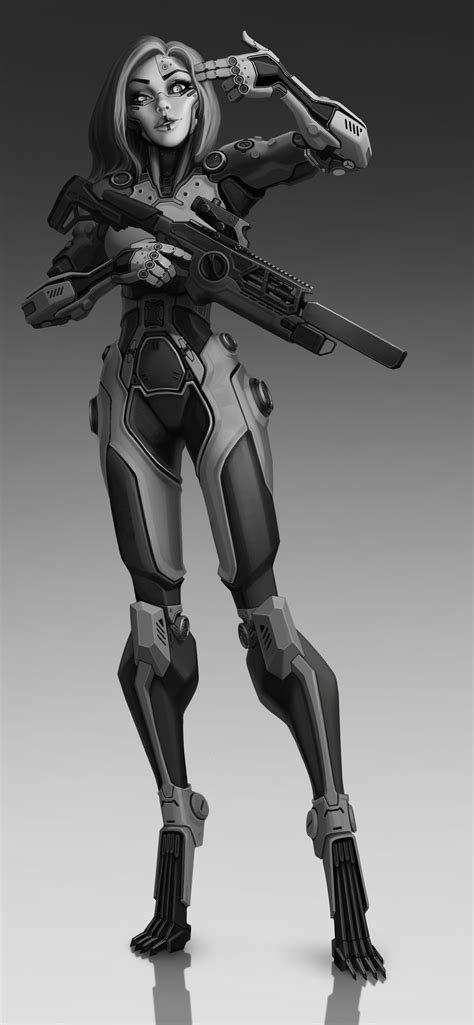 Download Wallpaper Girl Gun Art Robot Cyborg Characters Sci Fi