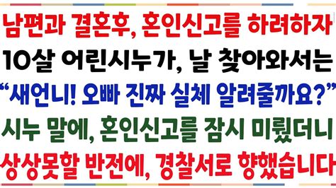 반전신청사연내가 결혼후 혼인신고 하려하자 10살 어린 시누가 날찾아와서는 새언니 오빠 진짜실체 알려줄까요 혼인신고 잠시 미뤘더니 신청사연 사이다썰 사연