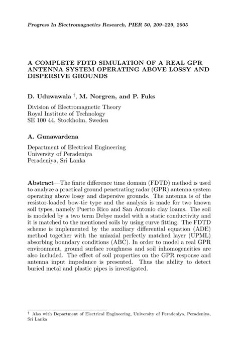 pdf a complete fdtd simulation of a real gpr antenna system operating
