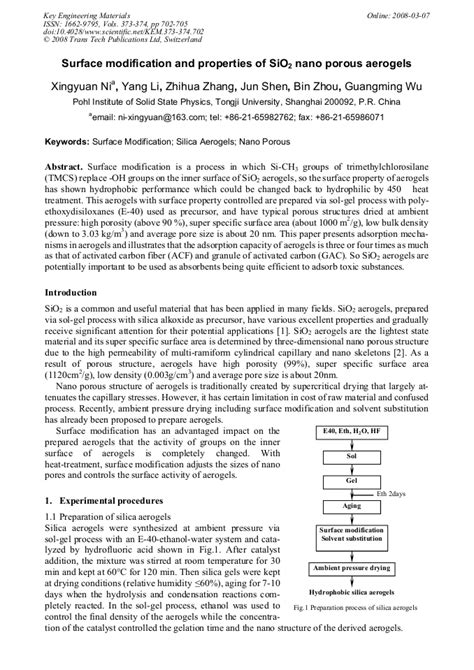 Surface Modification And Properties Of Sio2 Nano Porous Aerogels Scientific Net