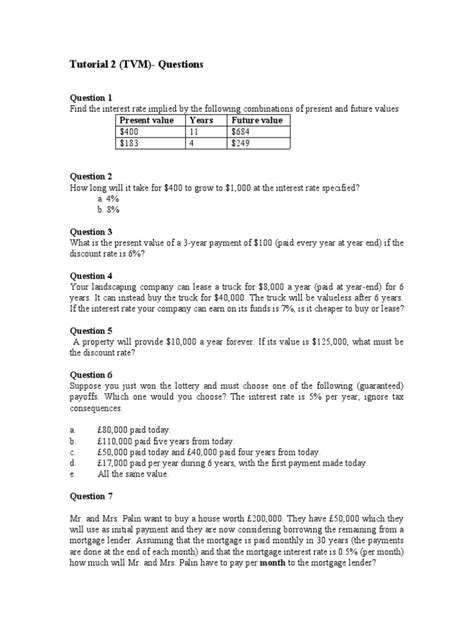 tutorial 2 tvm questions present value years future value pdf