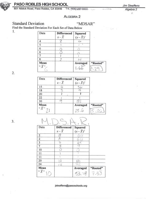 Mean Absolute Deviation Worksheet Variance And Standard Deviation