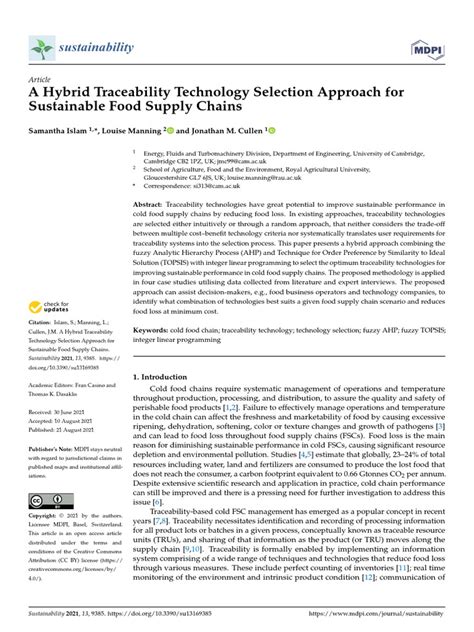A Hybrid Traceability Technology Selection Approach For Sustainable