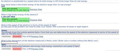 Solved An Electron Is Accelerated To A Speed Where Its Total