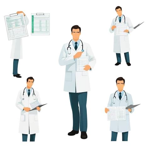 Doctor Holding Medical Chart Vector Set White Background Isolated
